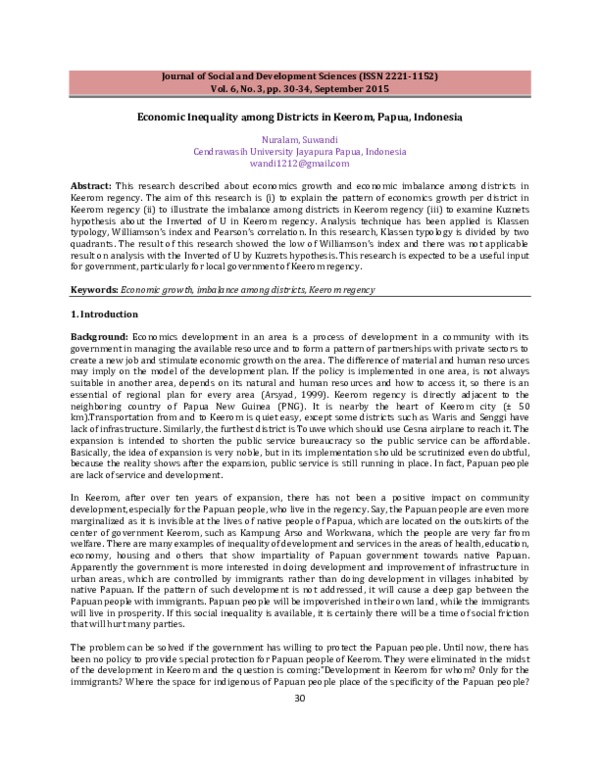 (PDF) Economic Inequality among Districts in Keerom, Papua, Indonesia