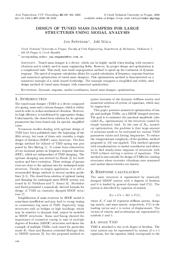 (PDF) Design of Tuned Mass Dampers for Large Structures Using Modal Analysis