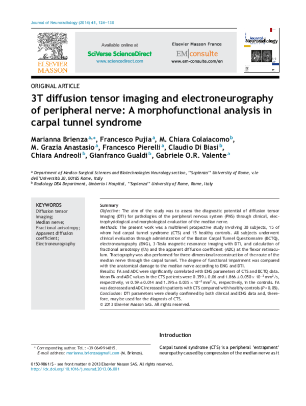 (PDF) 3T diffusion tensor imaging and electroneurography of peripheral ...
