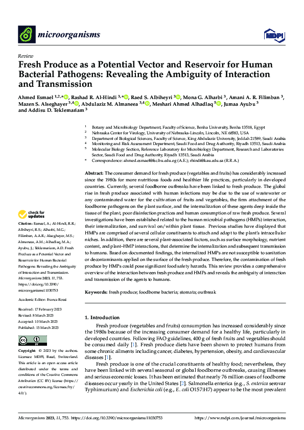 (PDF) Fresh Produce as a Potential Vector and Reservoir for Human ...