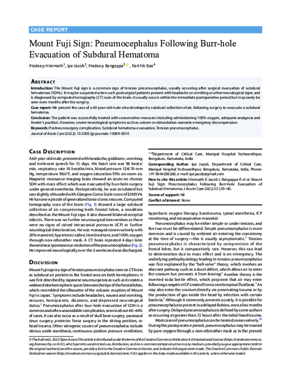 (PDF) Mount Fuji Sign: Pneumocephalus Following Burr-hole Evacuation of ...