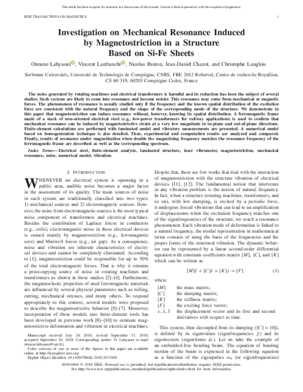 (PDF) Investigation on Mechanical Resonance Induced by Magnetostriction ...