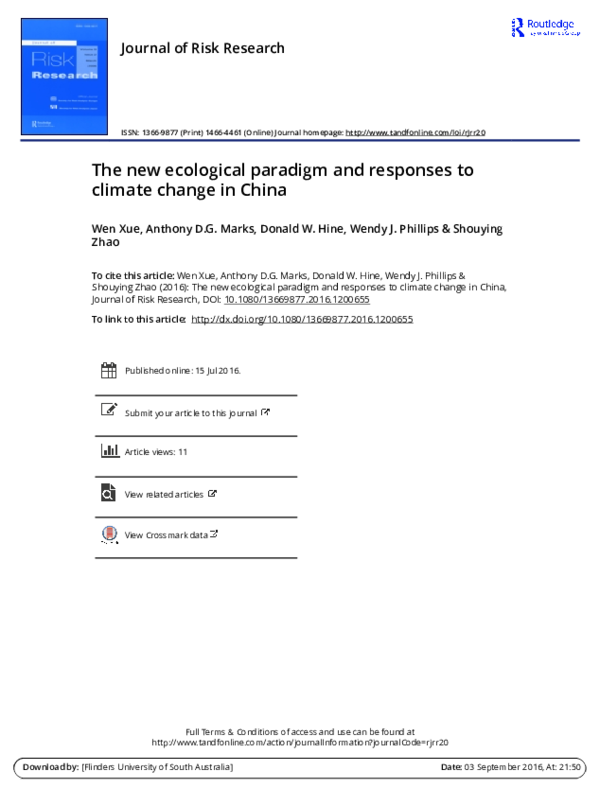 (PDF) The new ecological paradigm and responses to climate change in China