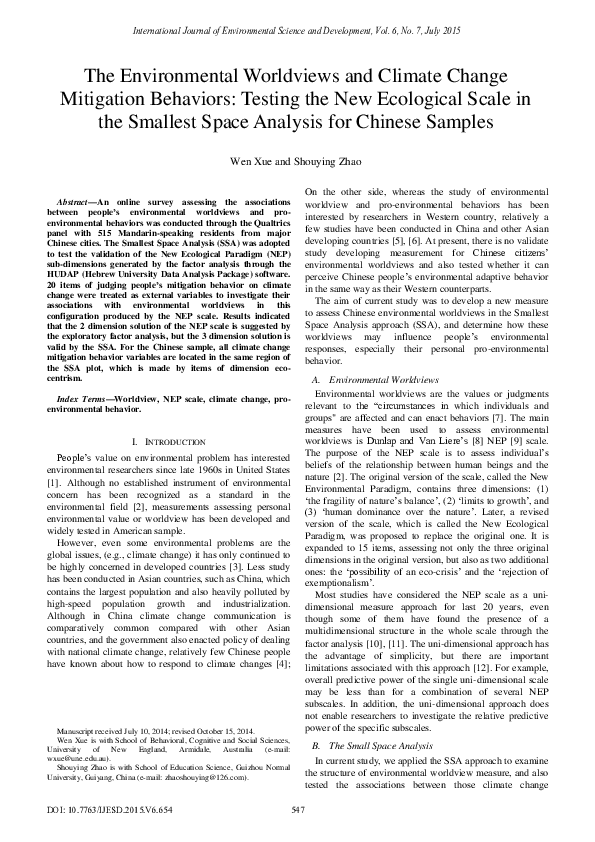 (PDF) The Environmental Worldviews and Climate Change Mitigation ...