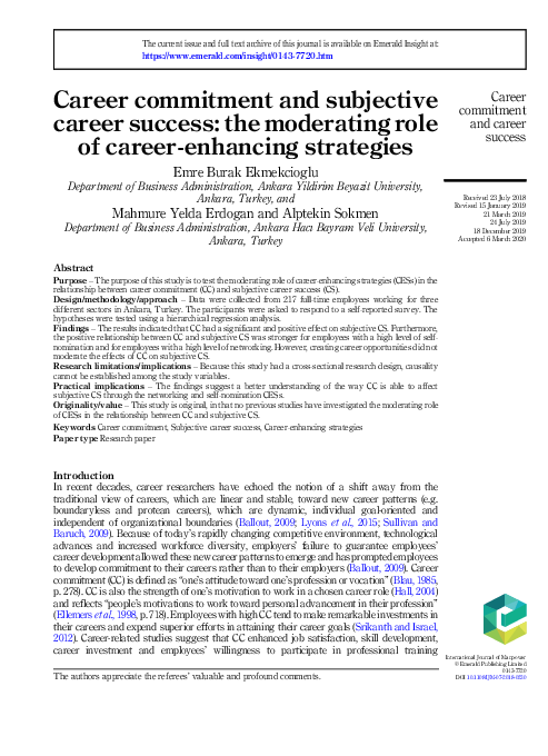(PDF) Career commitment and subjective career success: the moderating ...