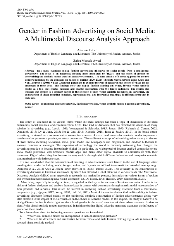 (PDF) Gender in Fashion Advertising on Social Media: A Multimodal Discourse Analysis Approach