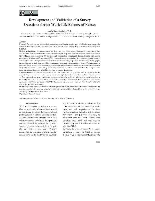 (PDF) Development and Validation of a Survey Questionnaire on Work-Life ...