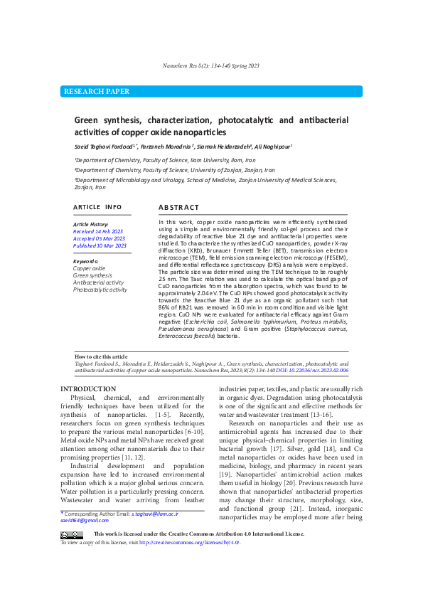 (PDF) Green synthesis, characterization, photocatalytic and antibacterial activities of copper ...