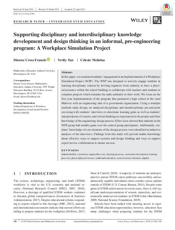 (PDF) Supporting disciplinary and interdisciplinary knowledge development and design thinking in ...