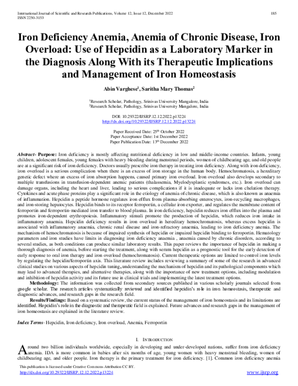 (PDF) Iron Deficiency Anemia, Anemia of Chronic Disease, Iron Overload ...