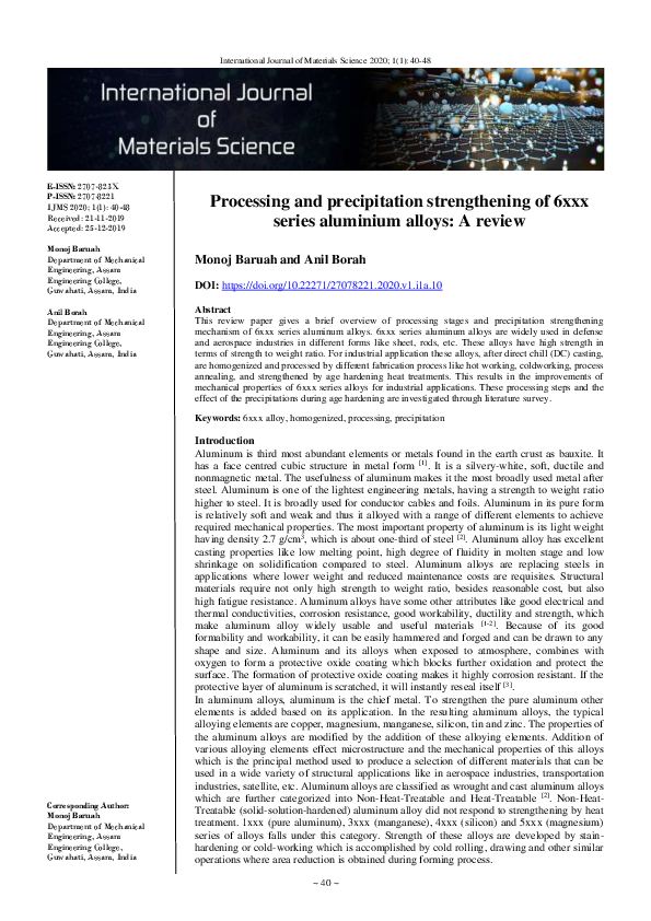 (PDF) Processing and precipitation strengthening of 6xxx series ...