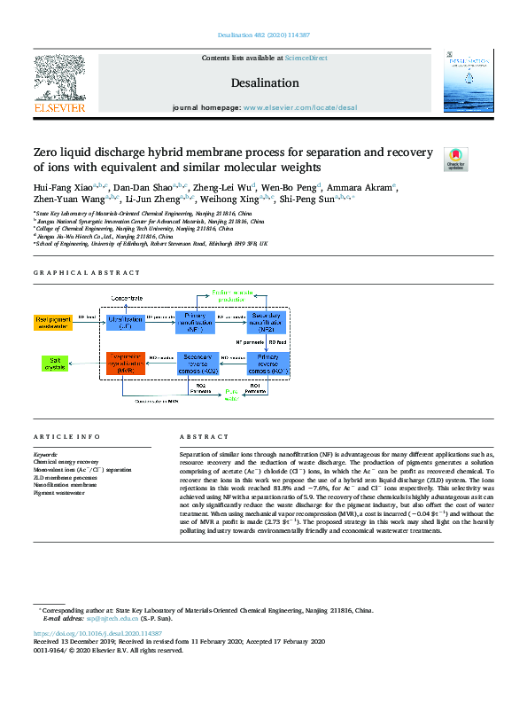 (PDF) Zero liquid discharge hybrid membrane process for separation and ...