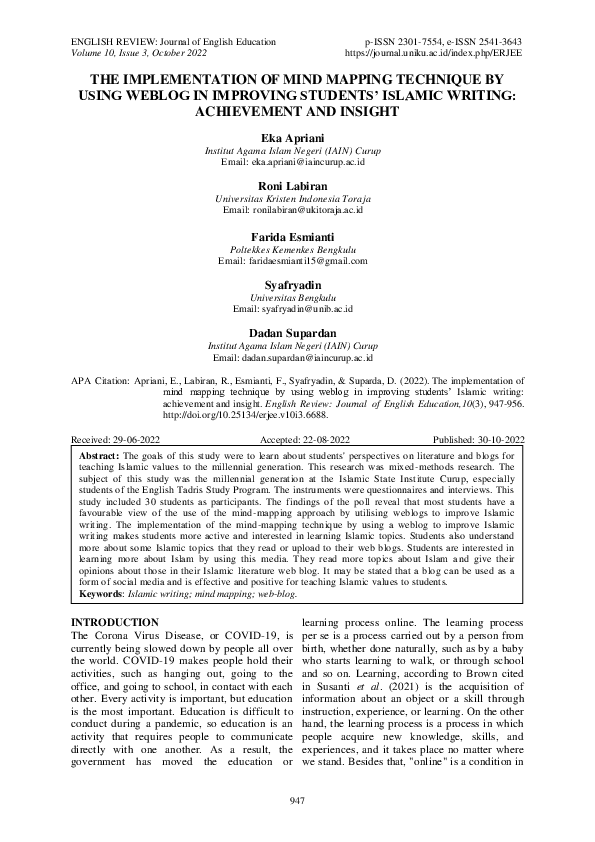 (PDF) The Implementation of Mind Mapping Technique by Using Weblog in Improving Students ...