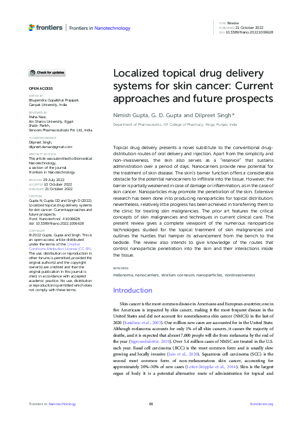 (PDF) Localized topical drug delivery systems for skin cancer: Current ...