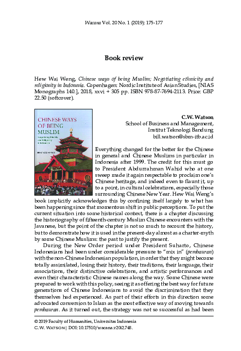 (PDF) Hew Wai Weng, Chinese ways of being Muslim; Negotiating ethnicity ...