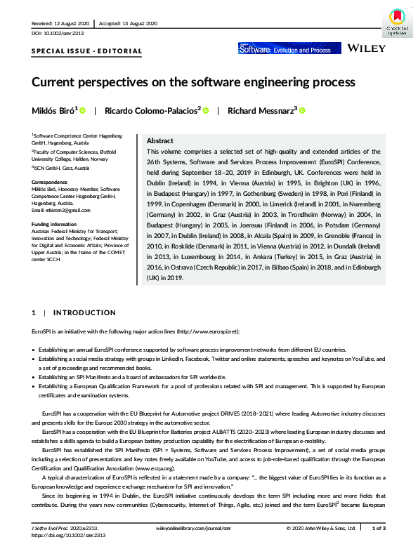 (PDF) Current perspectives on the software engineering process