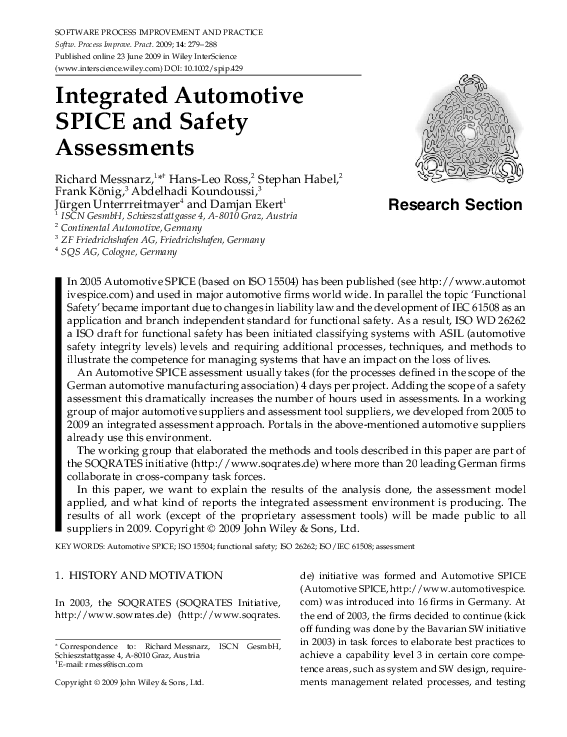 (PDF) Integrated Automotive SPICE and safety assessments