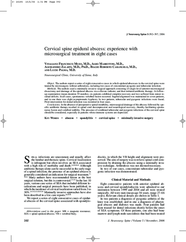 (PDF) Cervical spine epidural abscess: experience with microsurgical ...