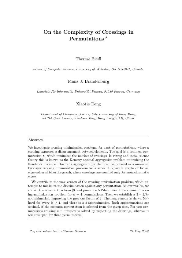 (PDF) On the complexity of crossings in permutations