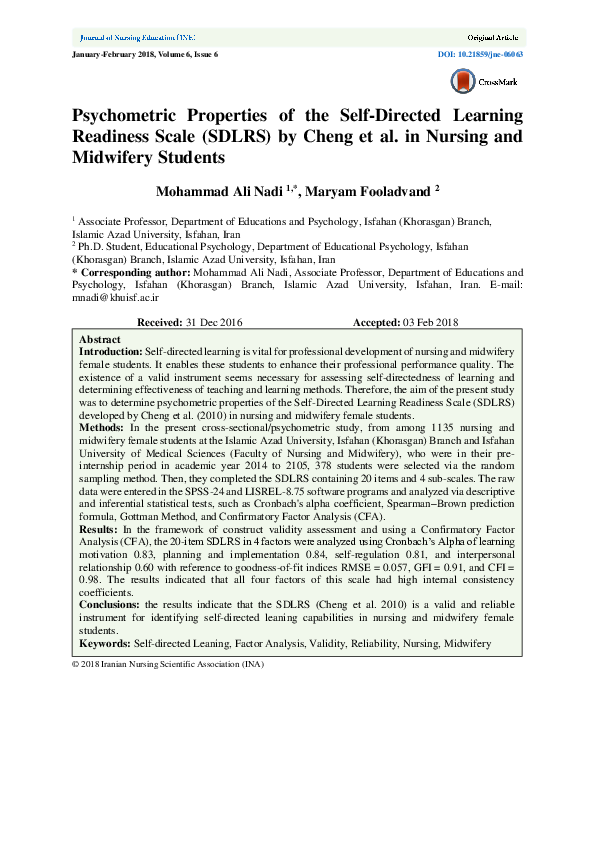 (PDF) Psychometric Properties of the Self-Directed Learning Readiness Scale (SDLRS) by Cheng et ...