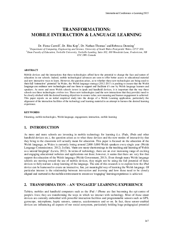 (PDF) Transformations: Mobile Interaction & Language Learning