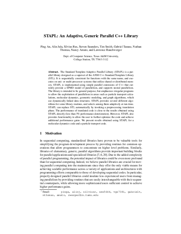 (PDF) STAPL: An Adaptive, Generic Parallel C++ Library