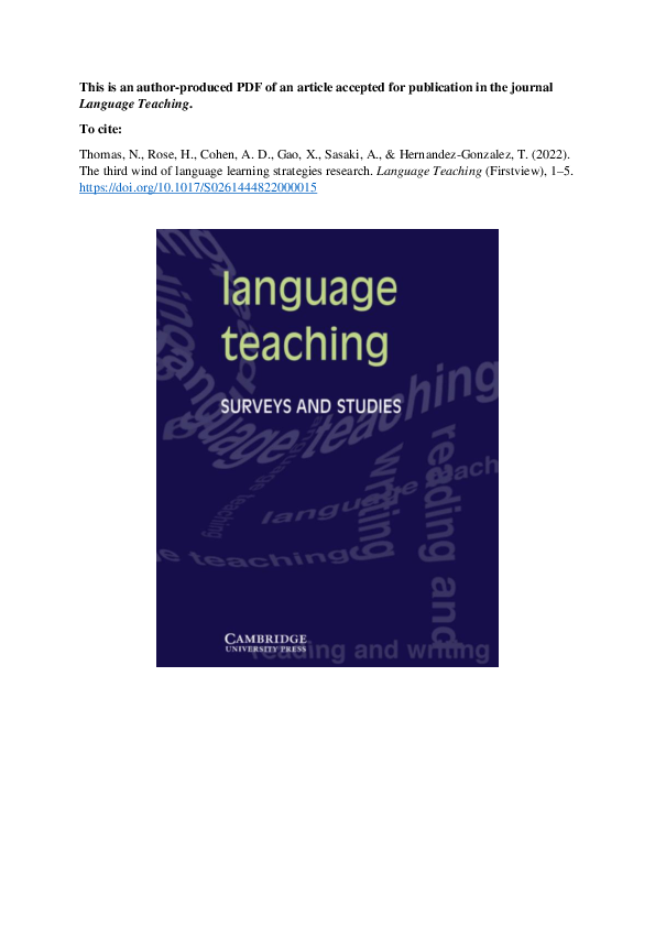 (PDF) The third wind of language learning strategies research