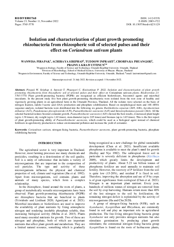 (PDF) Isolation and characterization of plant growth promoting ...