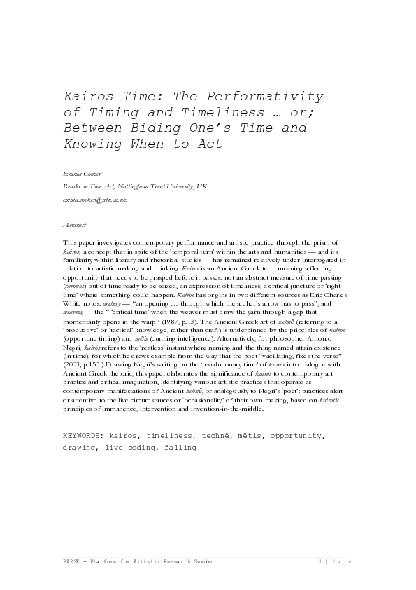 (PDF) Kairos time: the performativity of timing and timeliness … or ...