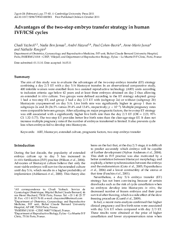(PDF) Advantages of the two-step embryo transfer strategy in human IVF ...