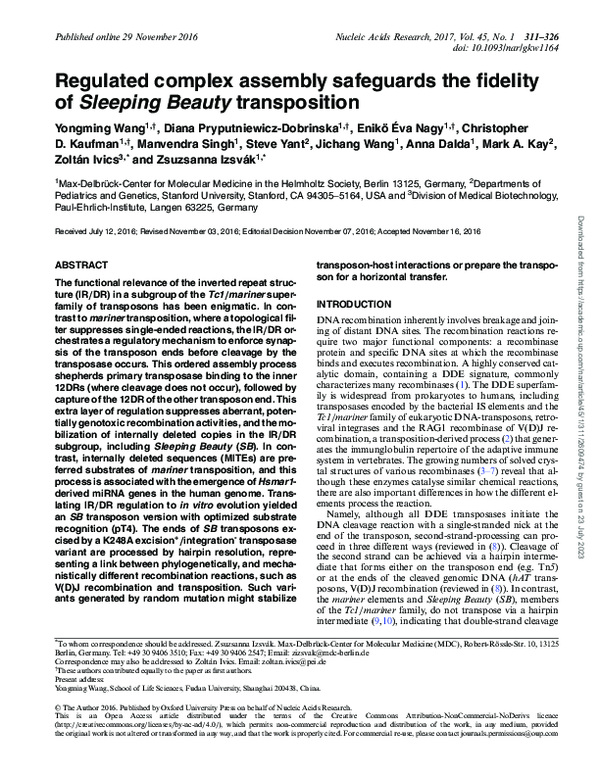 (PDF) Regulated complex assembly safeguards the fidelity of Sleeping ...