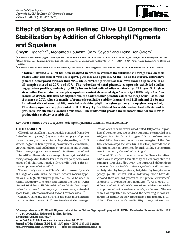 (PDF) Effect of Storage on Refined Olive Oil Composition: Stabilization ...