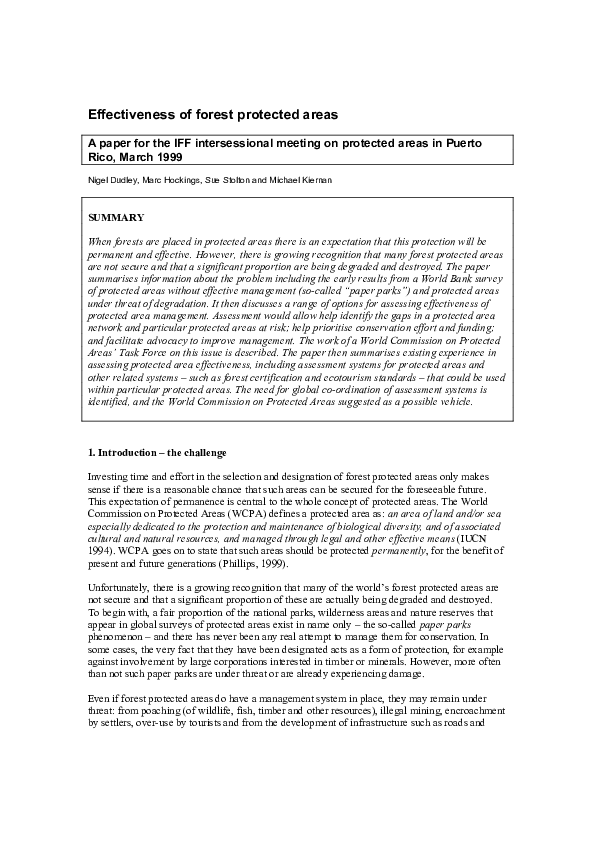 (PDF) Effectiveness of forest protected areas