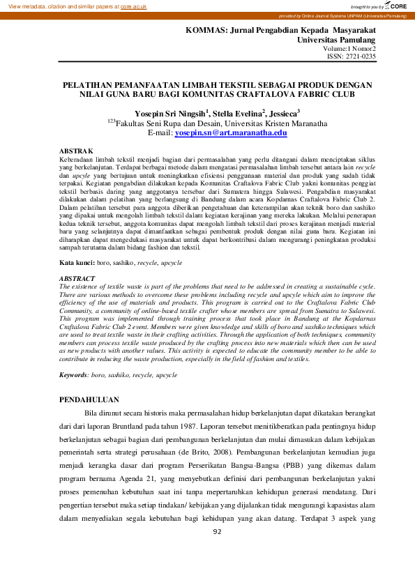 (PDF) Pelatihan Pemanfaatan Limbah Tekstil Sebagai Produk Dengan Nilai ...