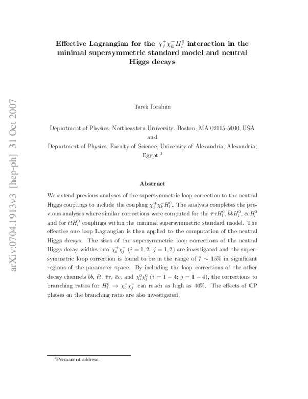 (PDF) Effective Lagrangian for the χj+χk-Hl0 interaction in the minimal supersymmetric standard ...