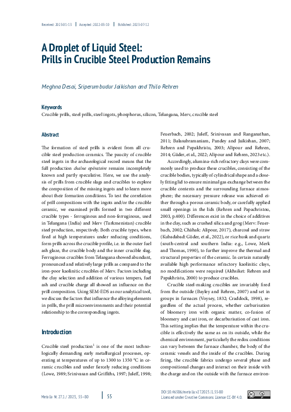 (PDF) A Droplet of Liquid Steel: Prills in Crucible Steel Production ...