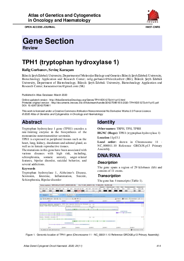 (PDF) TPH1 (tryptophan hydroxylase 1) | Sevinc Karacam - Academia.edu