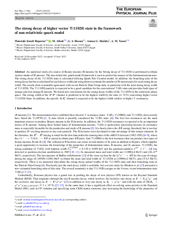 (PDF) The strong decay of higher vector $$\Upsilon$$(11020) state in ...