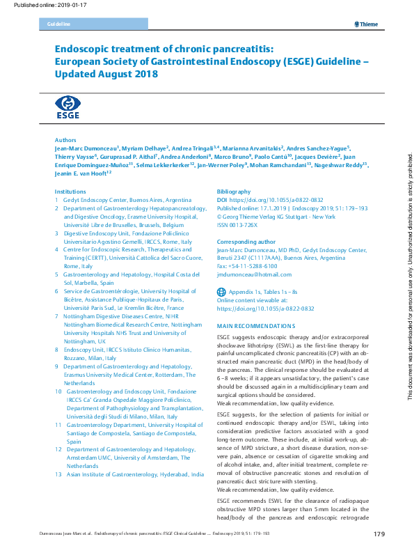 (PDF) Endoscopic treatment of chronic pancreatitis: European Society of ...