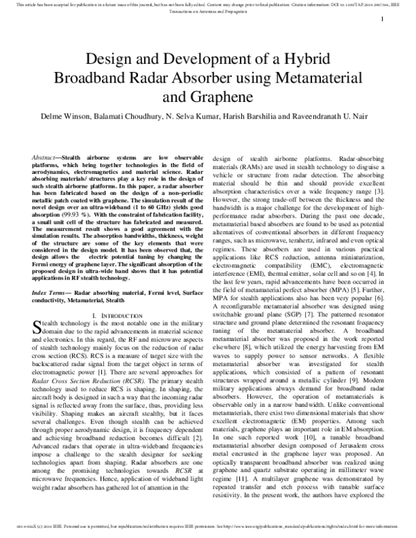 (PDF) Design and Development of a Hybrid Broadband Radar Absorber Using Metamaterial and Graphene
