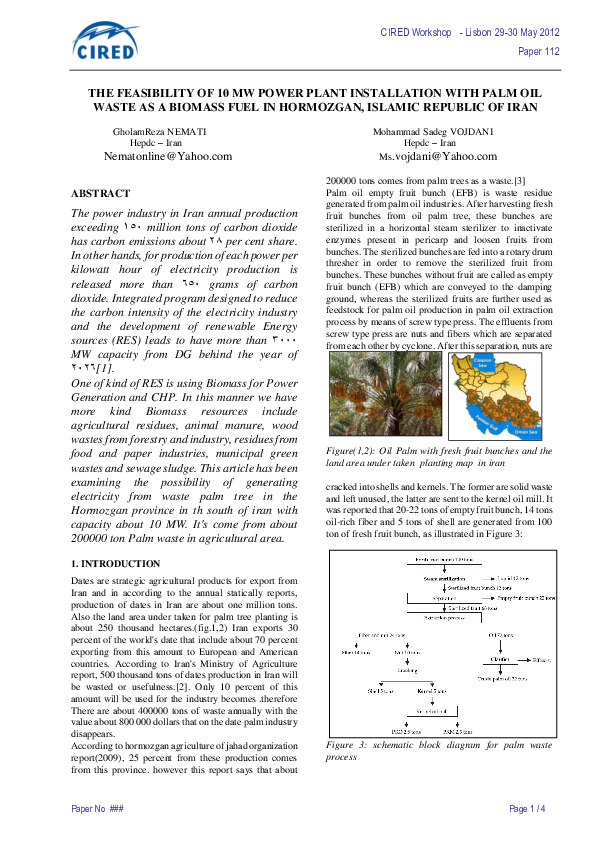 (PDF) The feasibility of 10 MW power plant installation with palm oil ...