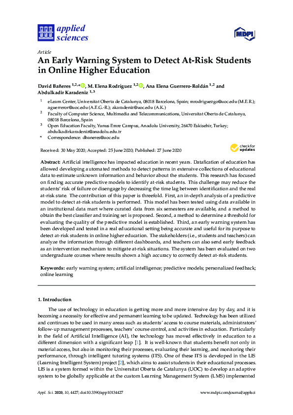 (PDF) An Early Warning System to Detect At-Risk Students in Online ...