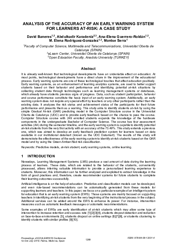 (PDF) Analysis of the Accuracy of an Early Warning System for Learners ...