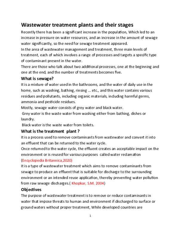 (DOC) Wastewater treatment plants and their stages