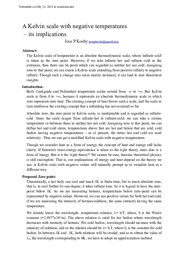 (PDF) A Kelvin scale with negative temperatures -its implications