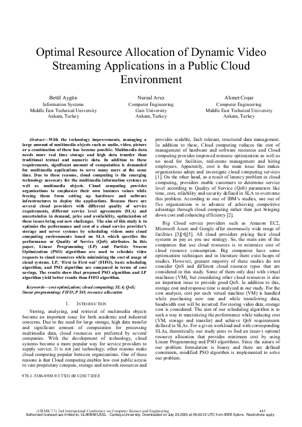 (PDF) Optimal resource allocation of dynamic video streaming applications in a public cloud ...