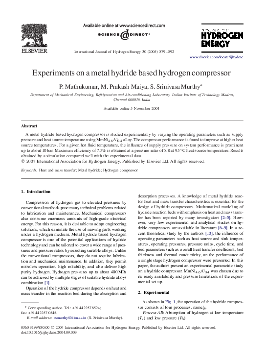 (PDF) Experiments on a metal hydride based hydrogen compressor