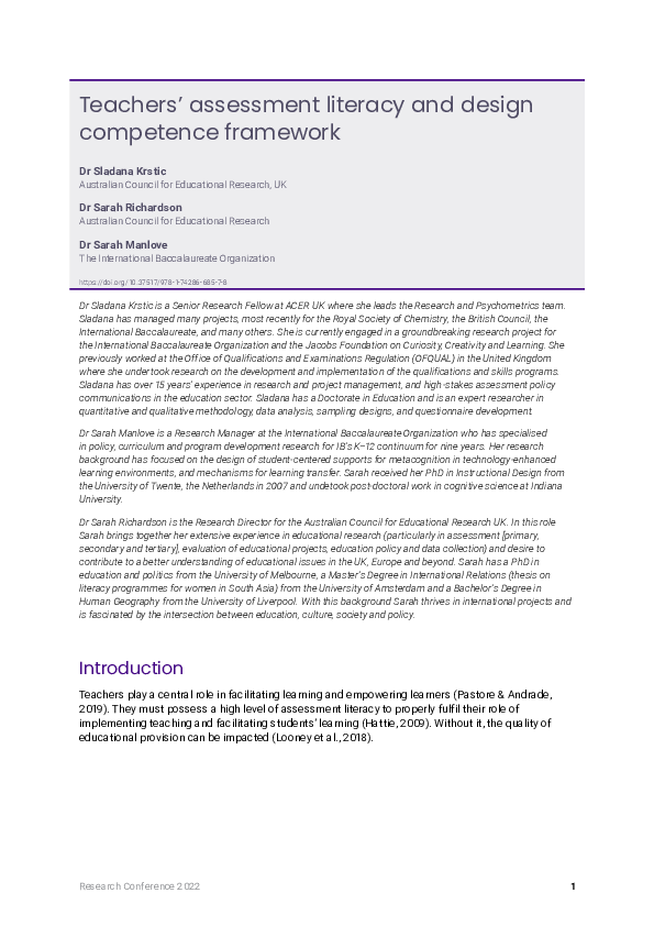 (PDF) Teachers’ assessment literacy and design competence framework