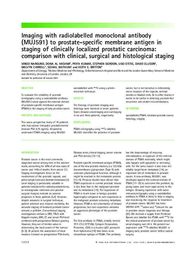 (PDF) Imaging with radiolabelled monoclonal antibody (MUJ591) to ...