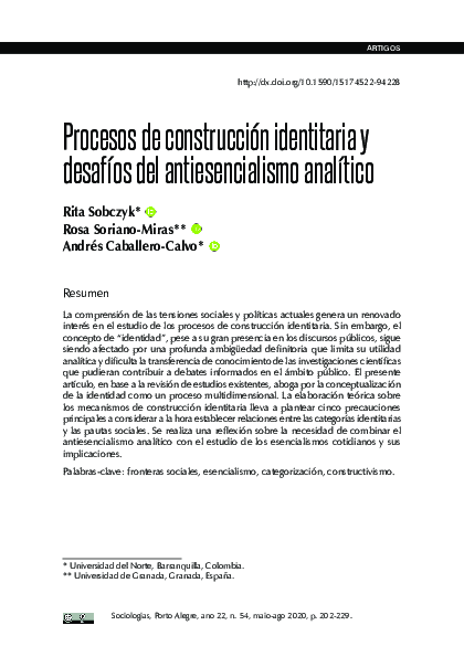 (PDF) Procesos de construcción identitaria y desafíos del ...